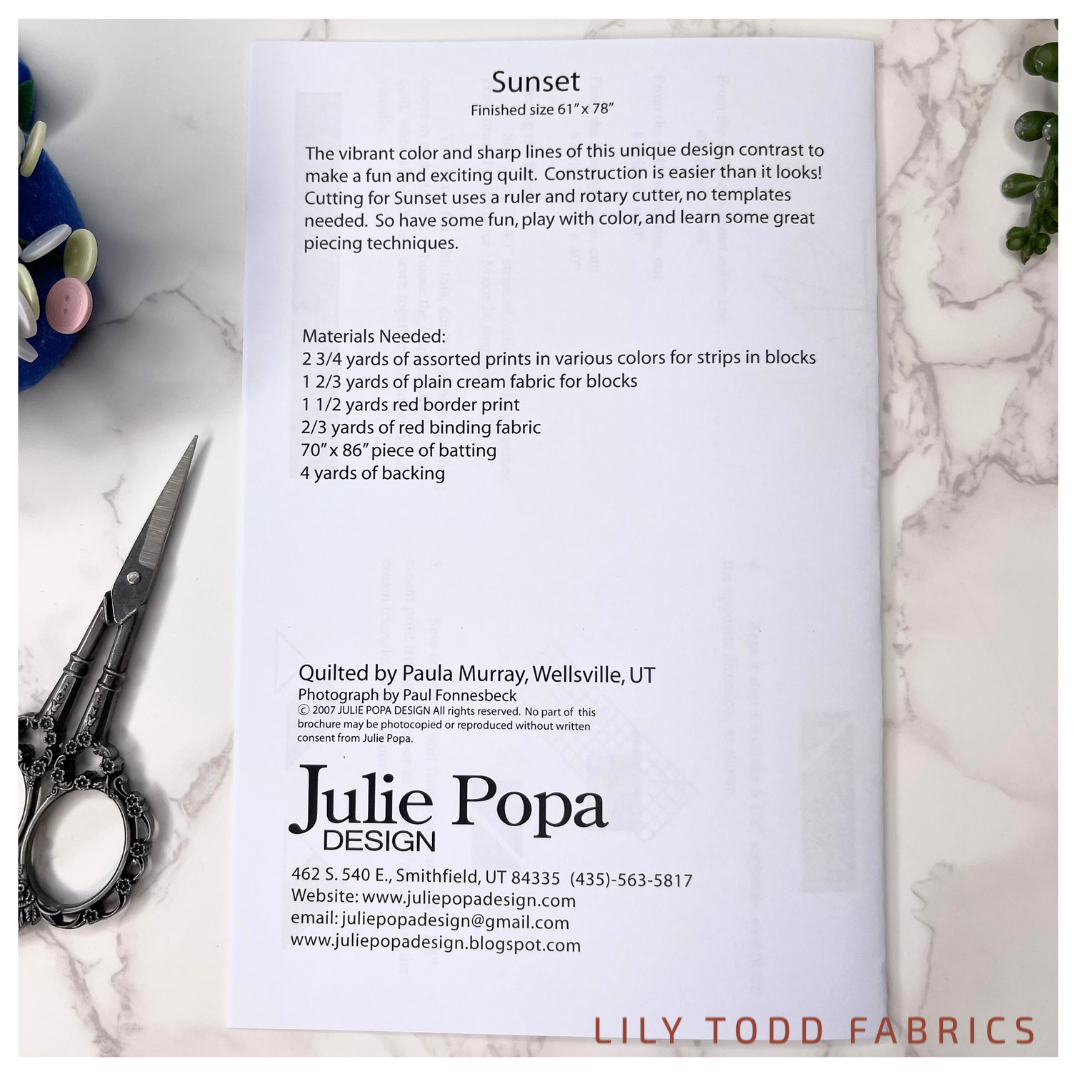 Sunset - Julie Popa Design - Quilt Pattern – Lily Todd Fabrics LLC
